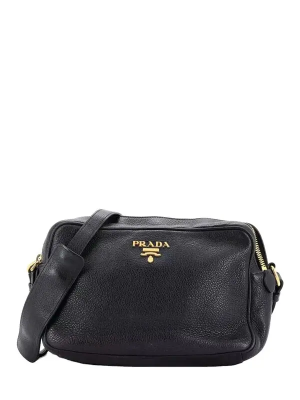 Prada Double Zip Camera Vitello Daino Crossbody Bag - Black