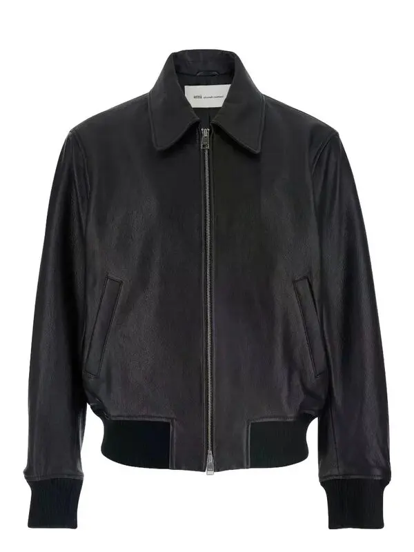 AMI Paris Lamb Leather Zipped Jacket - Black