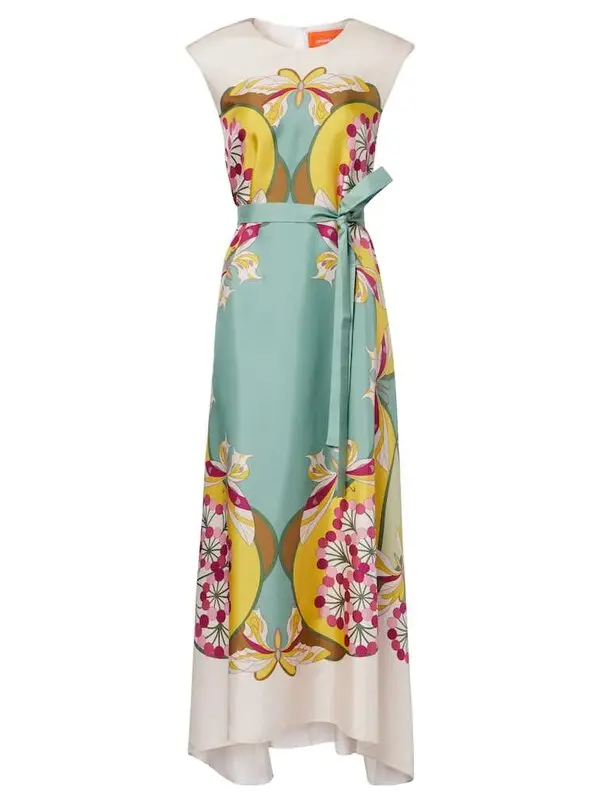 La DoubleJ San Carlo Printed Silk Satin Midi Dress - Multicoloured