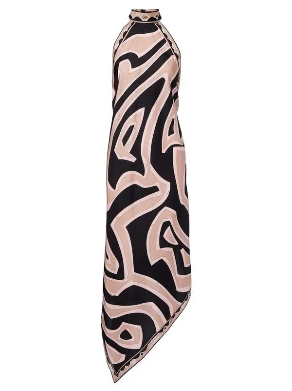 Emilio Pucci Labirinto Halterneck Silk Twill Midi Dress - Multicoloured
