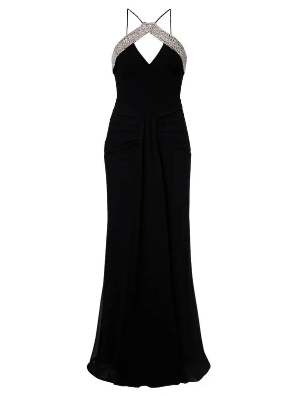 Rebecca Vallance Embellished Draped Gown - Black