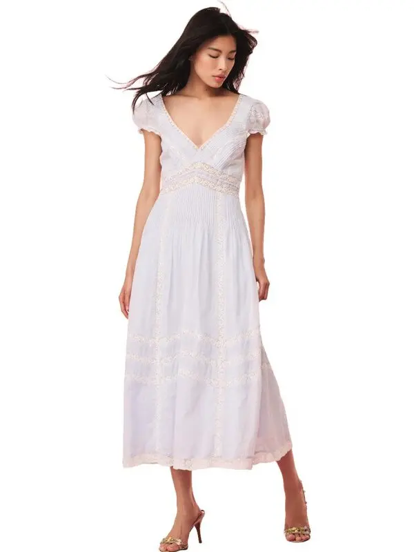 LoveShackFancy Suvi Heritage Midi Dress - Baby Bluebell