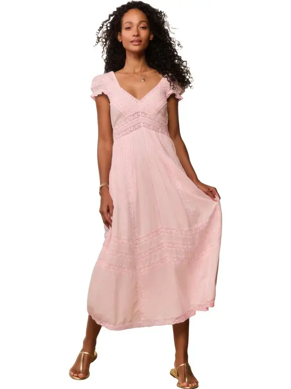 LoveShackFancy Suvi Heritage Midi Dress - Pink