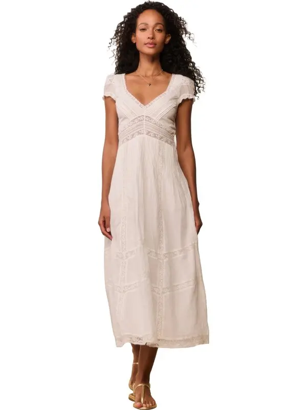 LoveShackFancy Suvi Heritage Midi Dress - White