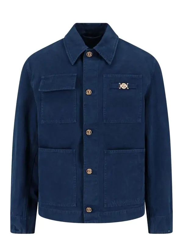 Versace Cotton Denim Shirt Jacket With Medusa Detail - Blue