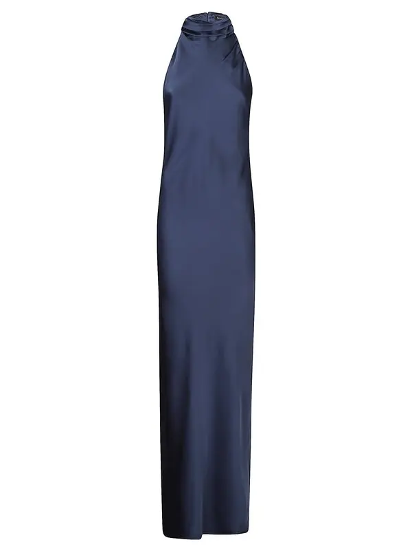 ACTUALEE Long Halterneck Dress With Open Back - Blue