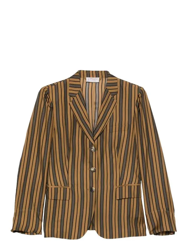 Alberto Biani Striped Silk Blazer Jacket - Brown