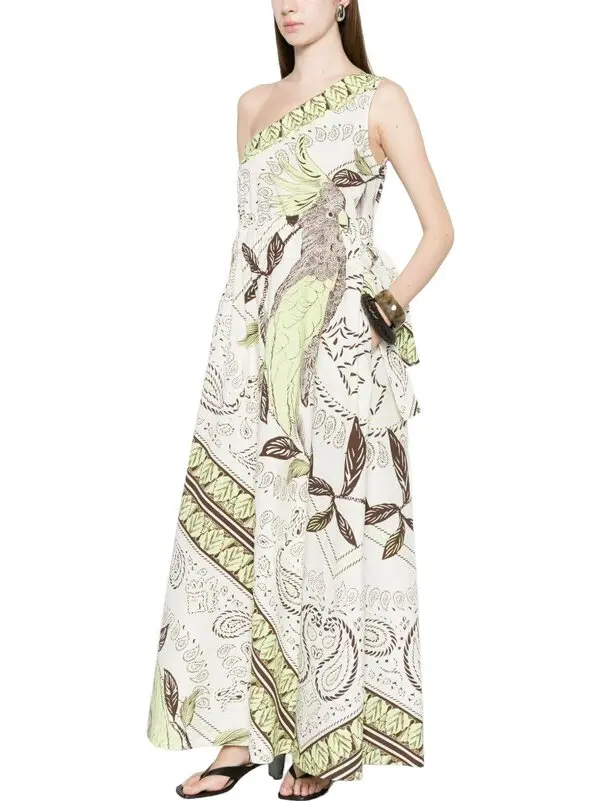 Tory Burch Printed One-shoulder Cotton Dress - White