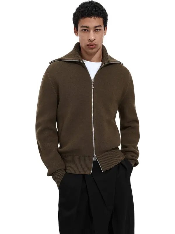 Bottega Veneta Wool And Cotton Zip-up Cardigan - Dark Moss