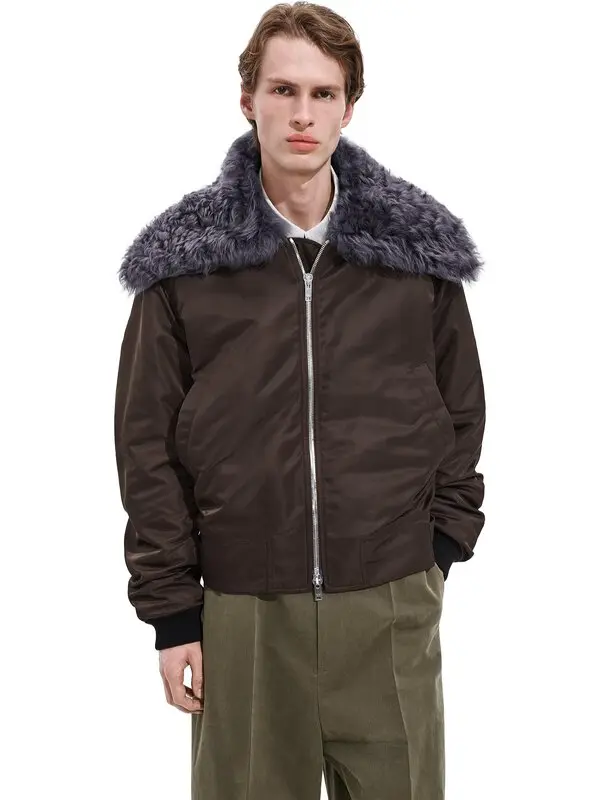 Bottega Veneta Padded Nylon Bomber Jacket - Chocolate