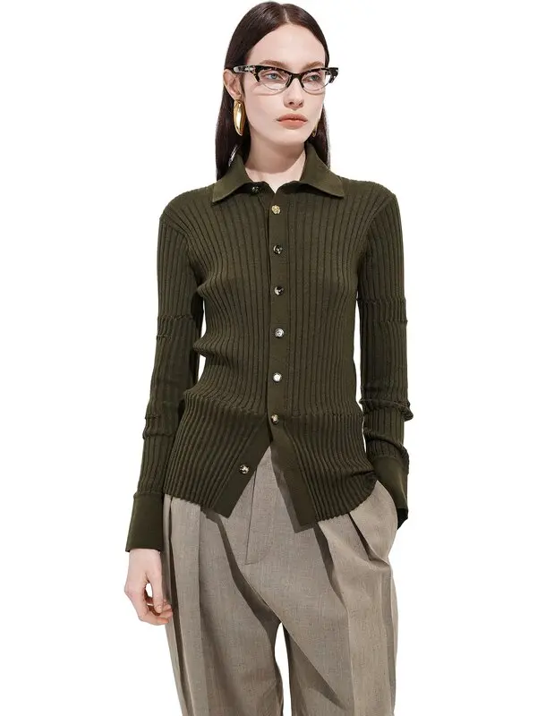 Bottega Veneta Cashmere And Silk Ribbed Shirt - Wader Green