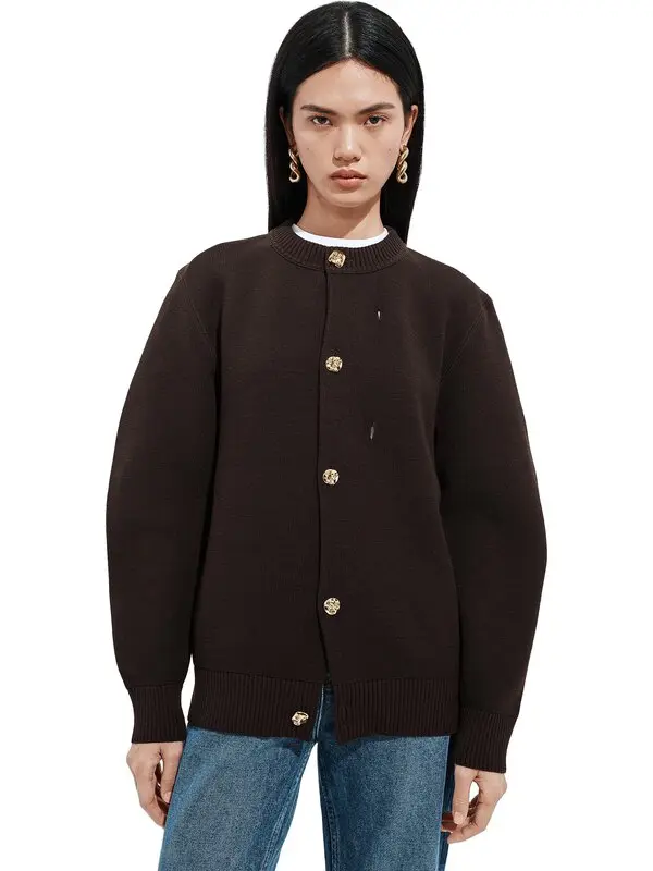 Bottega Veneta Wool And Cotton Cardigan - Dark Carrubo