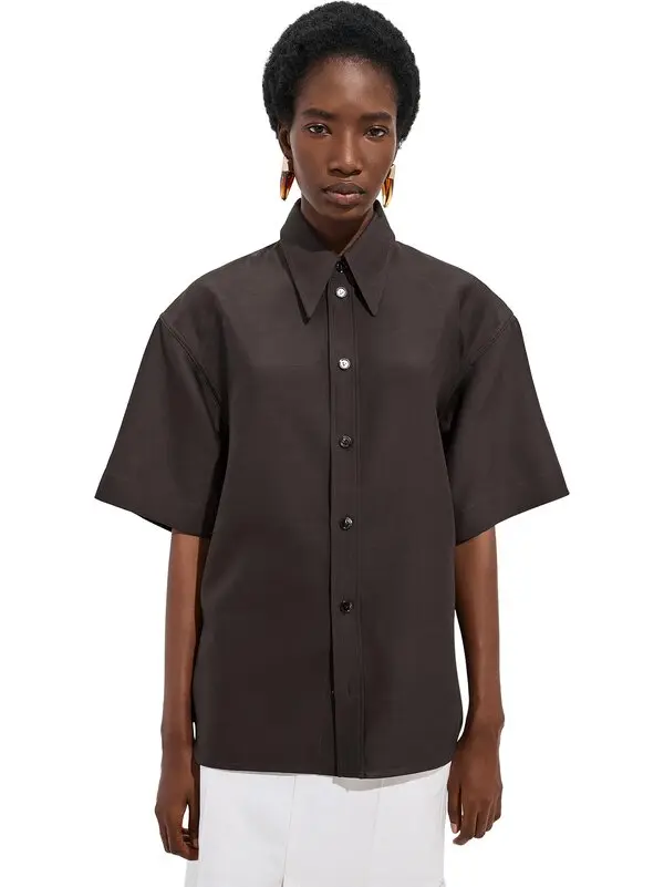 Bottega Veneta Wool And Silk Toile Shirt - Dark Carrubo