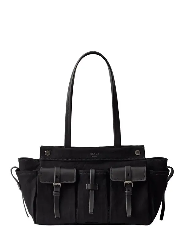 Prada Route Large Canvas And Leather Tote Bag - Black