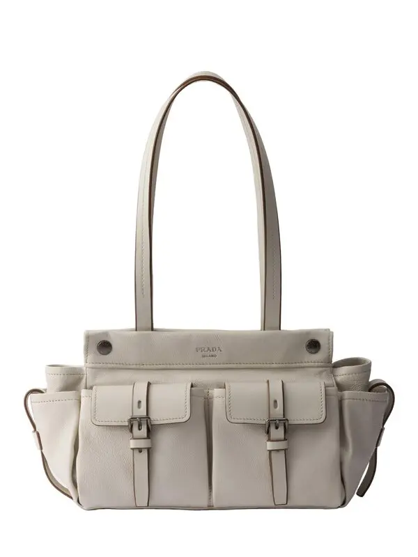 Prada Route Medium Leather Tote Bag - Chalk White