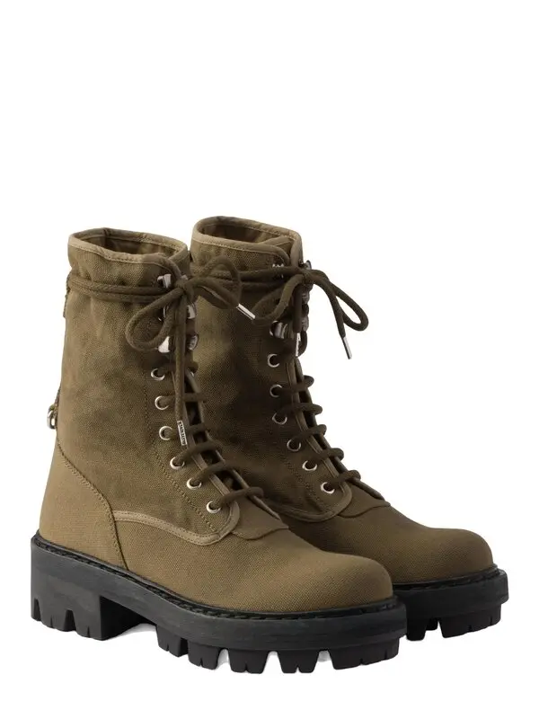 Prada Canvas Lace-up Ankle Boots - Green