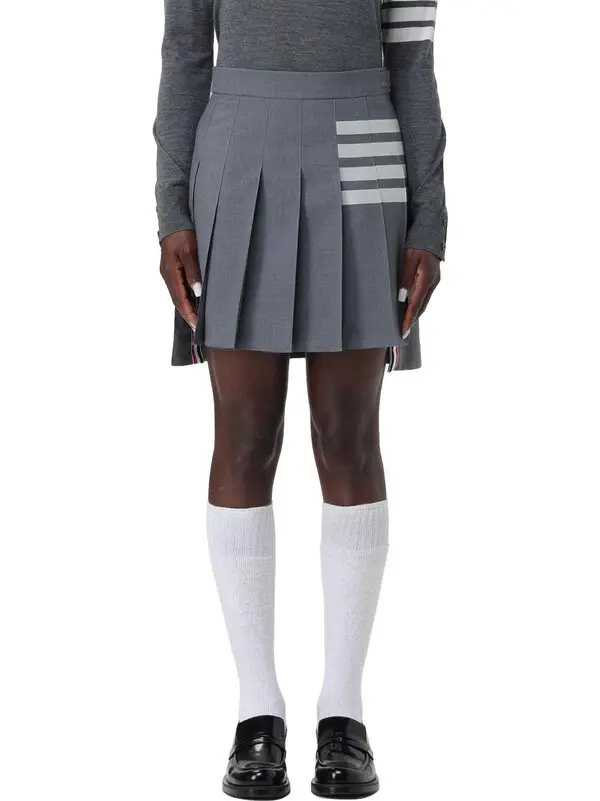 Thom Browne Pleated Skirt With Signature Stripes - Grey