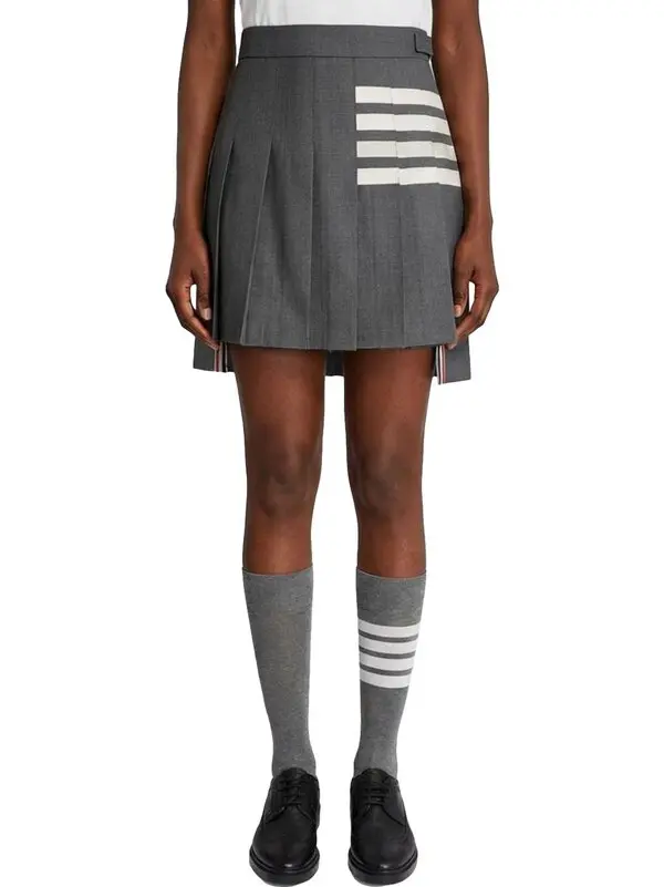 Thom Browne Pleated Skirt With Signature Stripes - Grey
