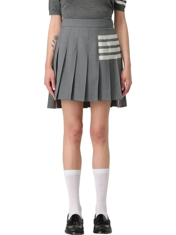 Thom Browne 4-bar Pleated Wool Mini Skirt - Grey