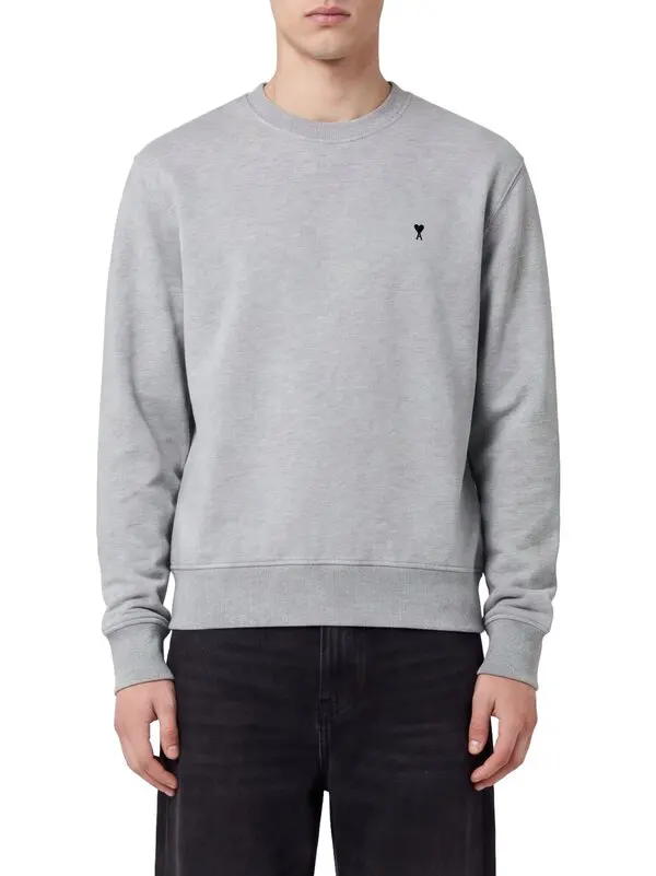 AMI Paris Cotton Crew Neck Sweatshirt - Grey