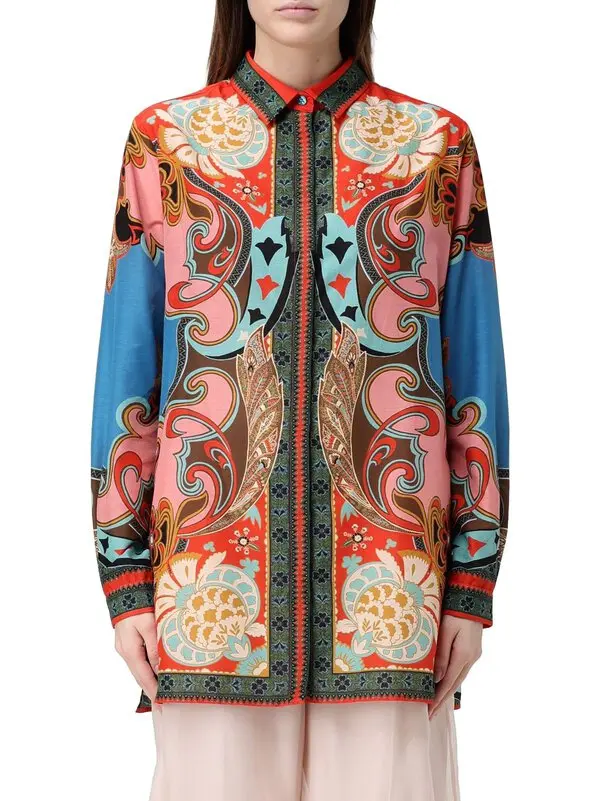 Etro Printed Cotton And Silk Long Sleeve Shirt - Multicolor