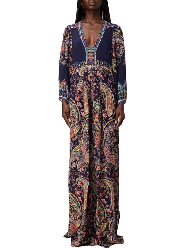 Etro Long Silk Dress With Paisley Print - Multicolor