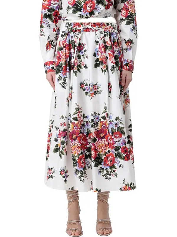 Dolce & Gabbana Printed Poplin Midi Skirt - White