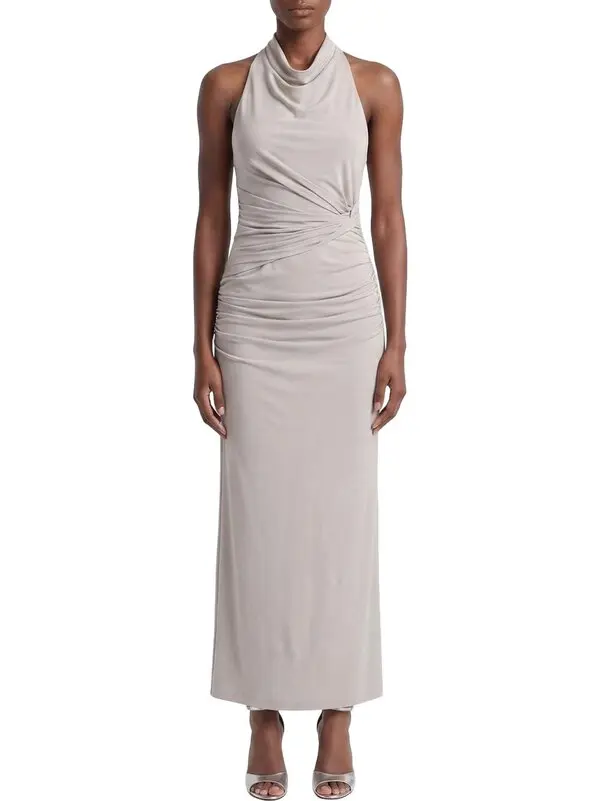 Andamane Long Jersey Halterneck Dress - Grey