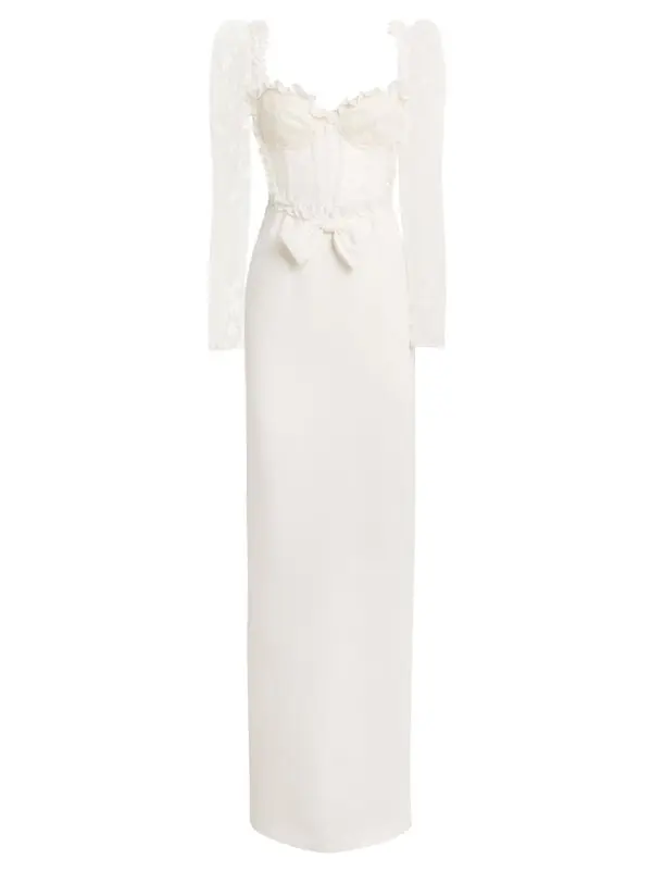 Alessandra Rich Cady Lace-bustier Maxi Dress - White