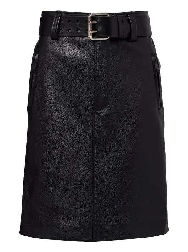 Saint Laurent Belted Leather Pencil Skirt - Black