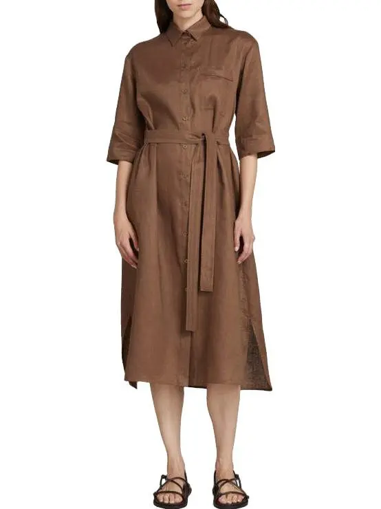 MM BY MAX MARA Tabella Belted Linen Shirt Dress - Hazelnut Brown