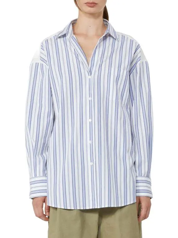 Max Mara Tessile Stripe Poplin Eyelet Button-up Shirt - Navy