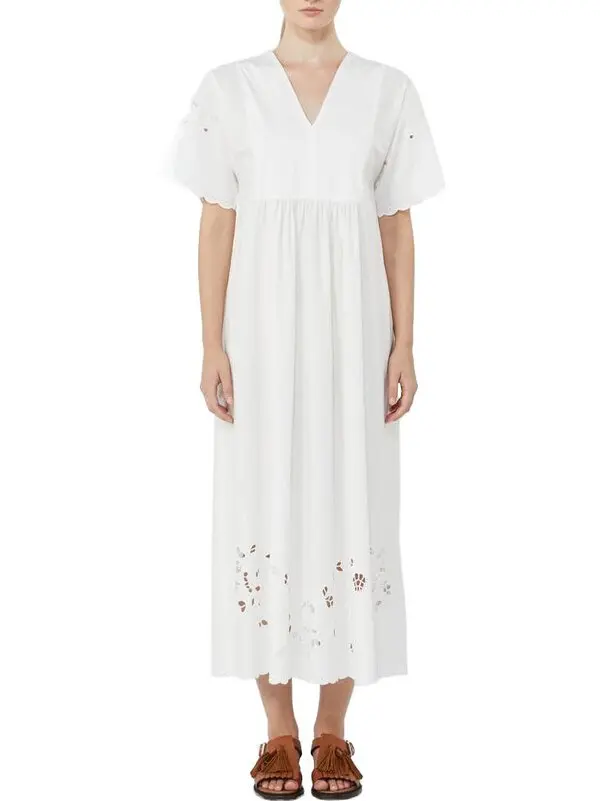Max Mara Scalloped Eyelet Cotton Poplin Midi Dress - White