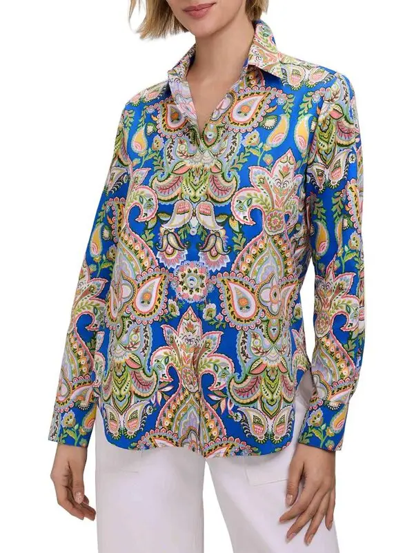Foxcroft Meghan Garden Paisley Button-up Shirt - Blue/multi