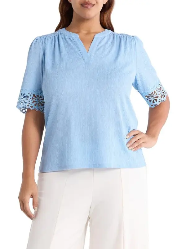 Anne Klein Crepe Lace Trim Top - Lakeshore