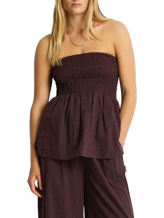 SEA LEVEL Shirred Strapless Top - Chocolate