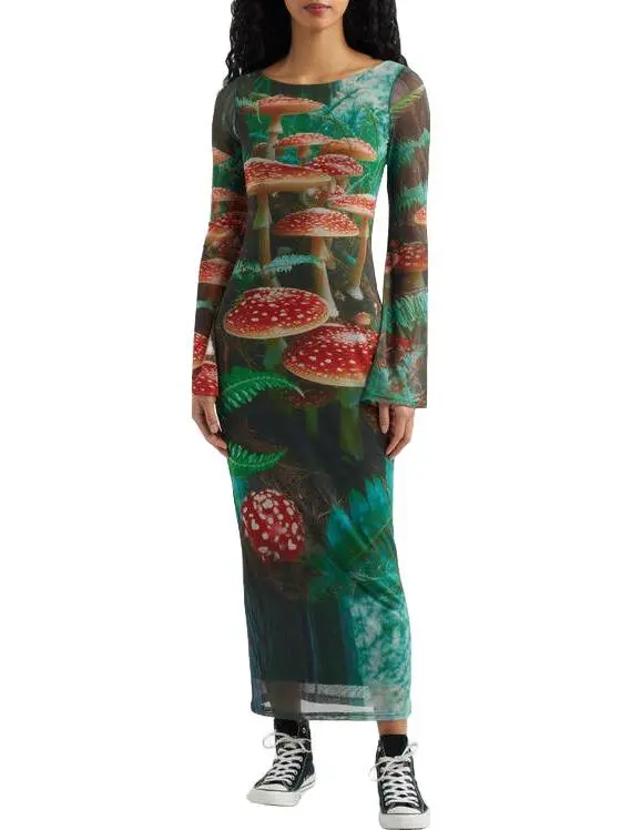DRESSED IN LALA Long Sleeve Maxi Dress - Green/red