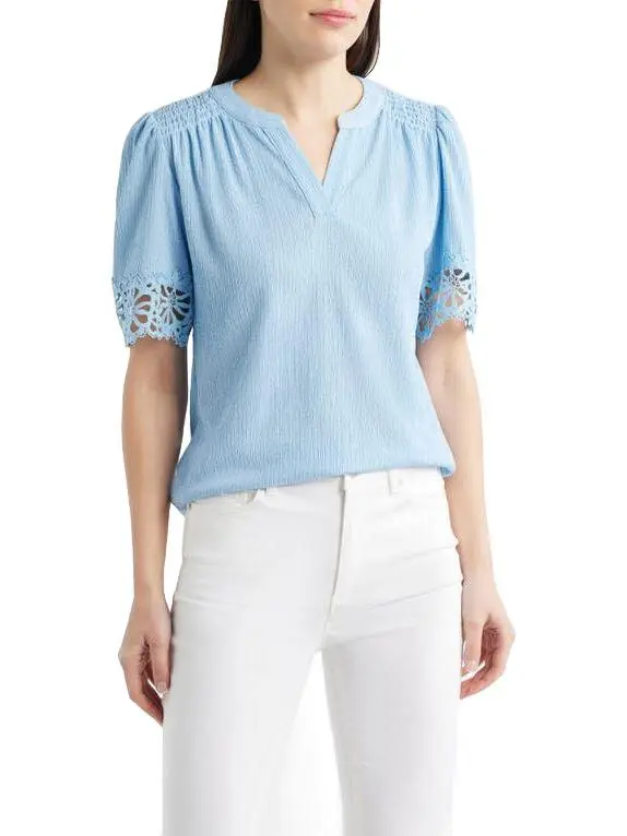 Anne Klein Lace Trim Crinkle Top - Lakeshore