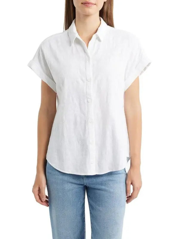 CLOTH & STONE Short Sleeve Button-up Shirt - White