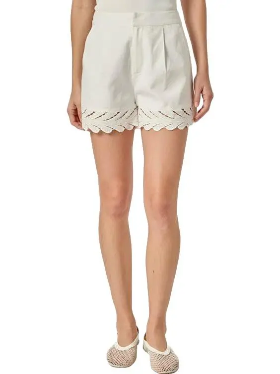 English Factory Embroidered Linen & Cotton Shorts - Off White