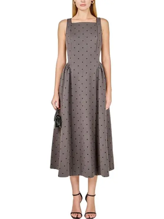 Endless Rose Polka Dot Square Neck Dress - Grey
