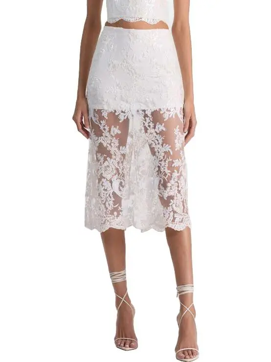 Alice + Olivia Medine Lace Embroidery Slip Skirt - Off White