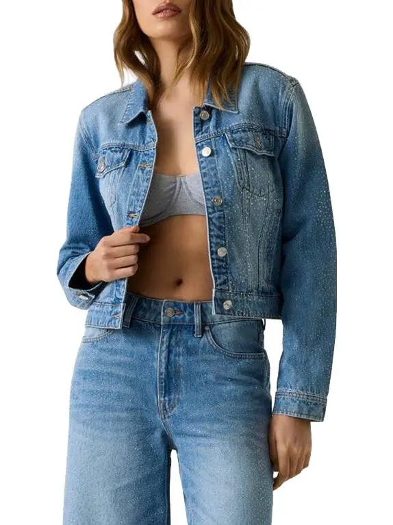 Guess Lola Crop Denim Trucker Jacket - Blue