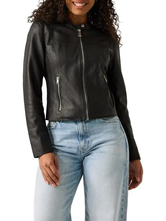 Guess Faux Leather Moto Jacket - Embossed Black