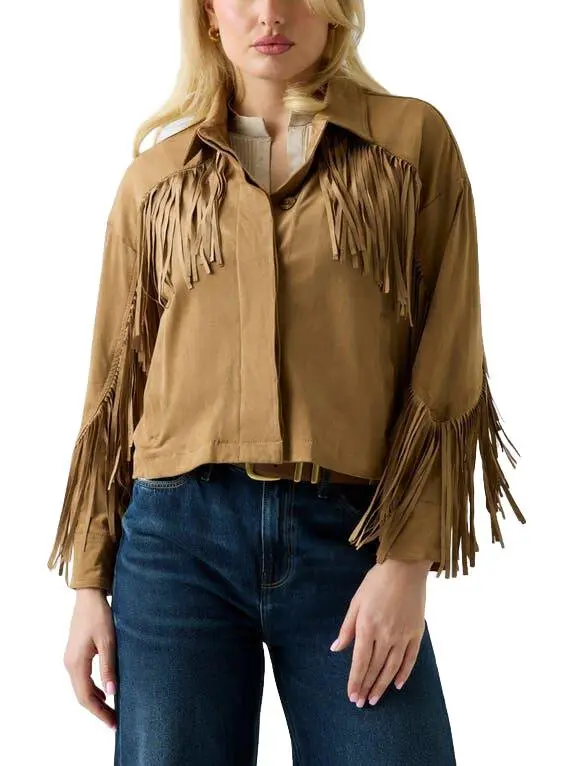 Guess Faux Suede Fringe Jacket - Brown