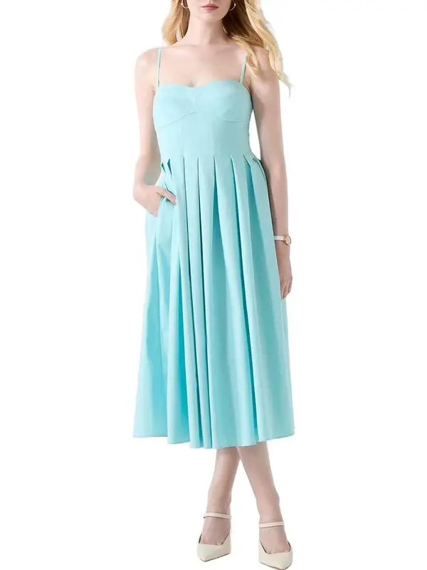 Guess Bria Pleated Midi Dress - Celeste Blue