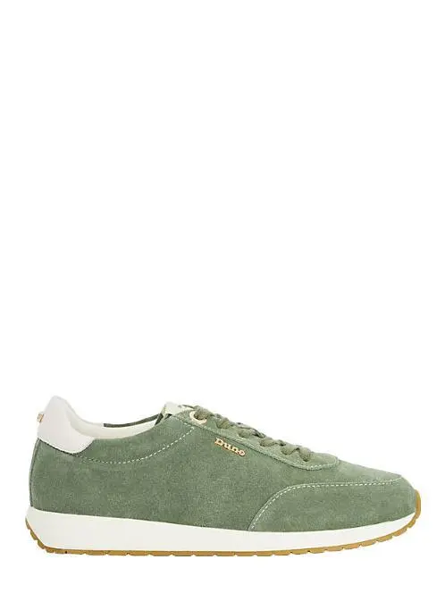 DUNE Ettah Leather Trainers - Sage Suede