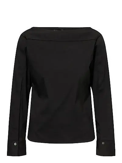 Theory Open-sleeve Boat Neck Cotton-blend Top - Black