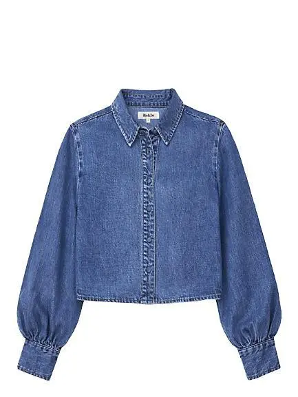 RO&ZO Cropped Long-sleeve Denim Shirt - Blue