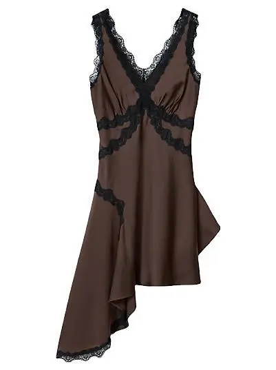 ALLSAINTS Ilka Lace-trim Woven Mini Dress - Bitter Brown